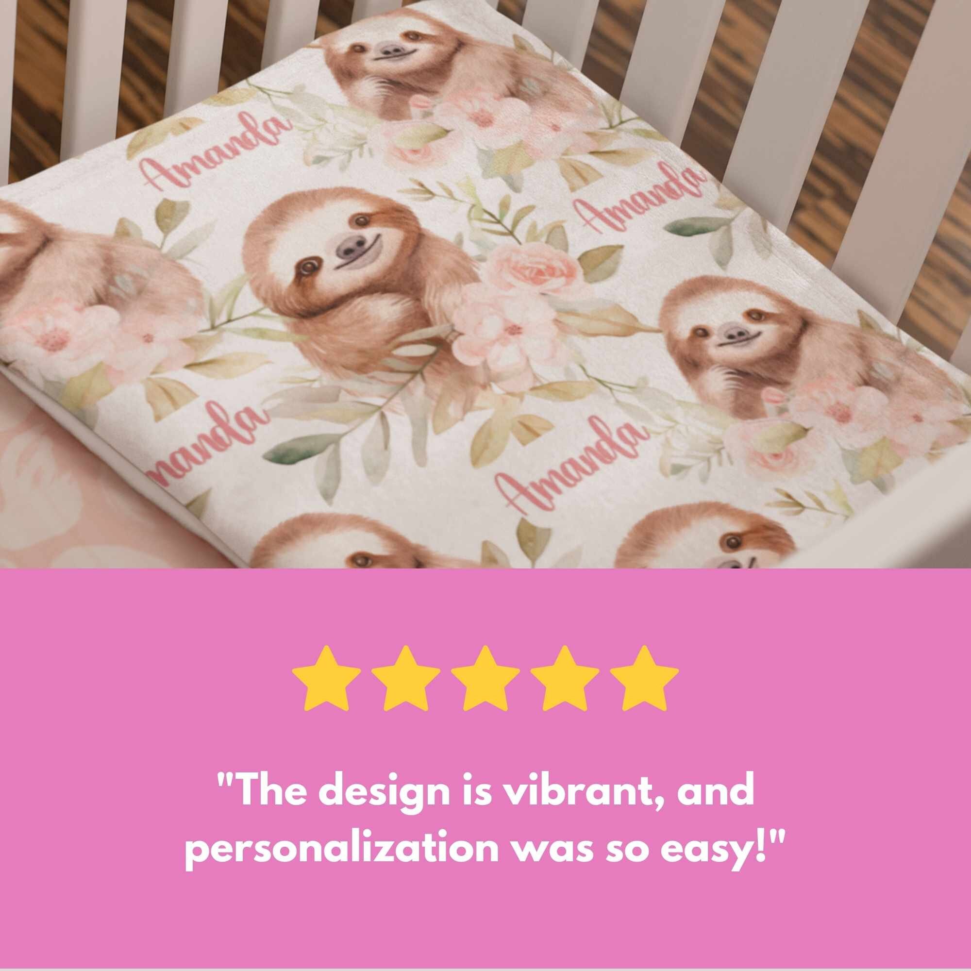 Personalized Watercolor Sloth Blanket for Kids, Cute Name Blanket for ...