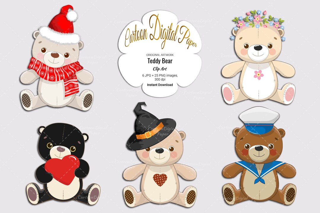 Boho Bear Clipart, Cute Bears, Teddy Bear, Nordic Bear, Scandinavian ...