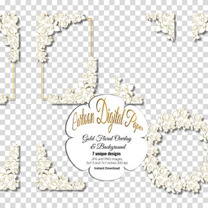 5x7 Gold Floral Overlays for Invitations, Planners, Journal Pages ...
