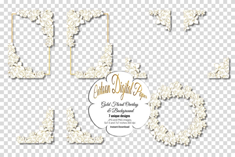5x7 Gold Floral Overlays for Invitations, Planners, Journal Pages ...
