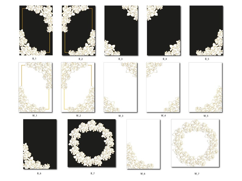 5x7 Gold Floral Overlays for Invitations, Planners, Journal Pages ...