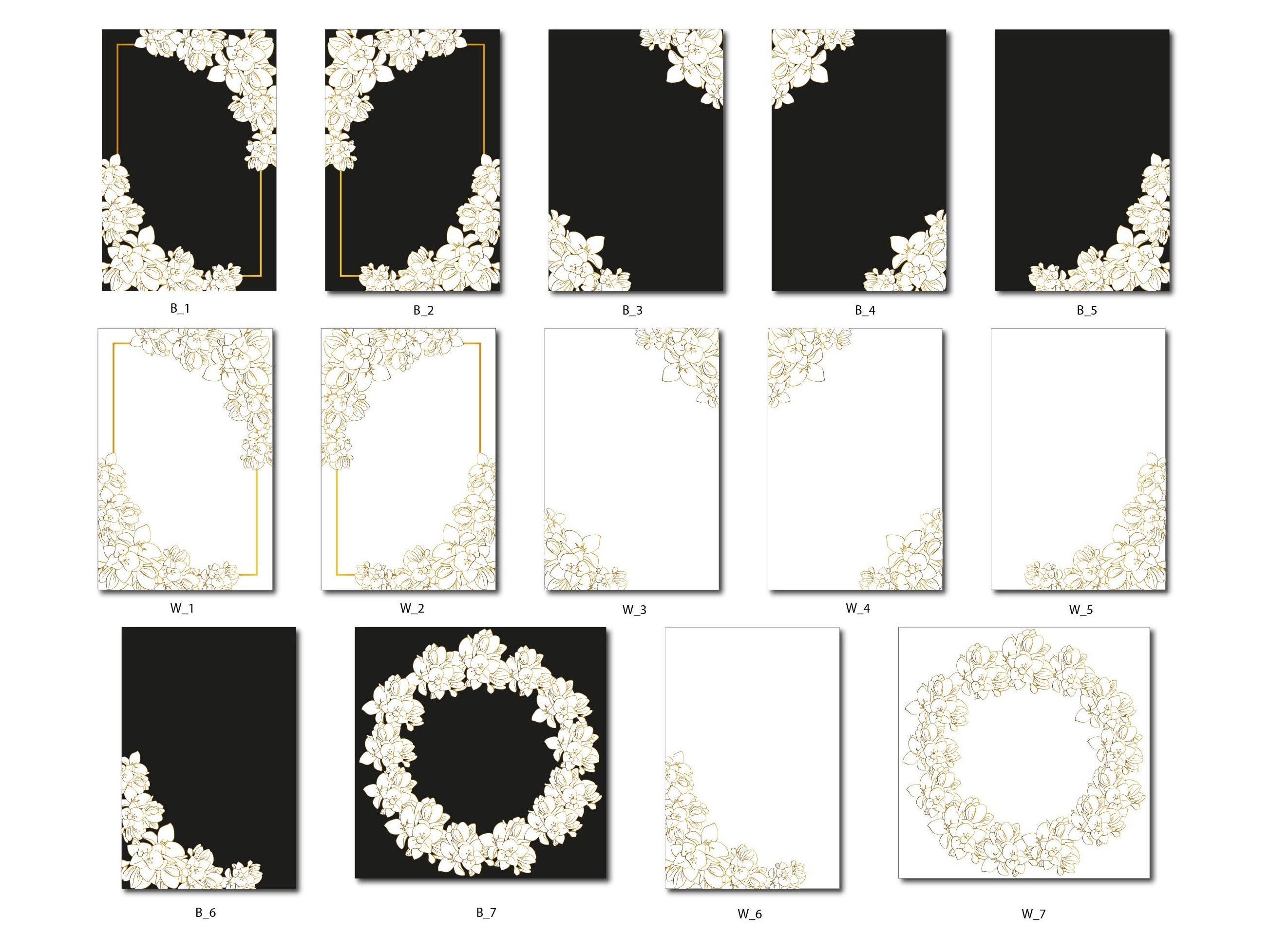 5x7 Gold Floral Overlays for Invitations, Planners, Journal Pages ...