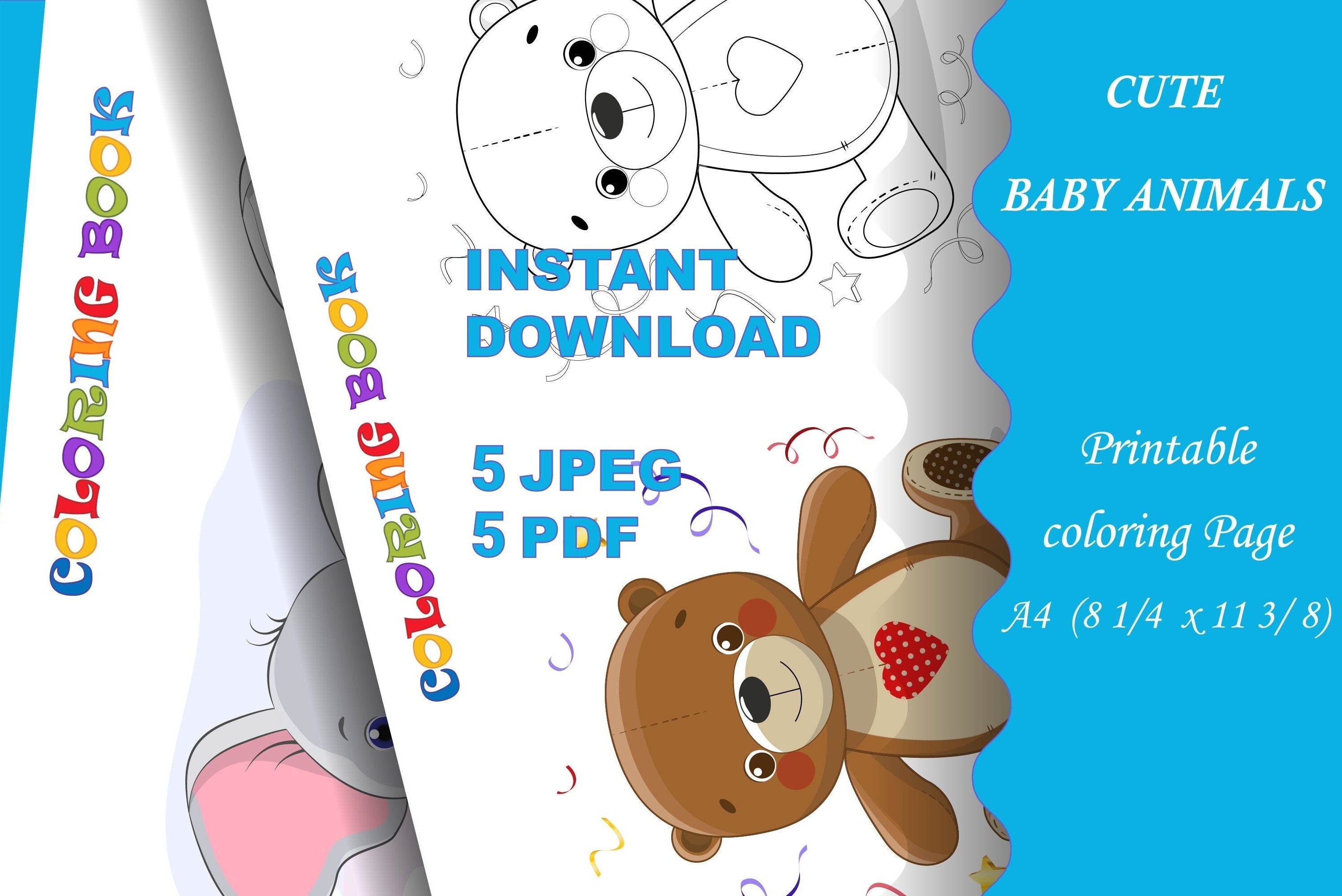 Cute Animal Coloring Book Baby Shower Activity Coloring Pages - Etsy