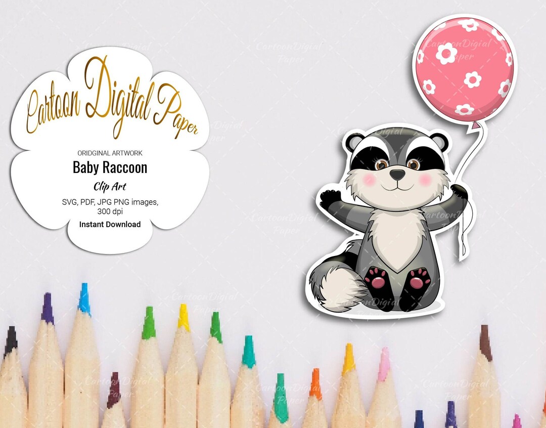 Cute Baby RACCOON Clip Art. Baby Raccoon SVG & PNG Digital Print ...