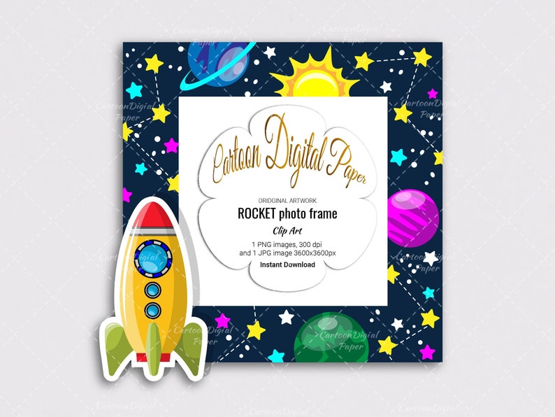 ROCKET Decor PNG Clip Art. Rocket Photo Frame Clipart. Rocket Nursery ...