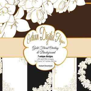 5x7 Gold Floral Overlays for Invitations, Planners, Journal Pages ...
