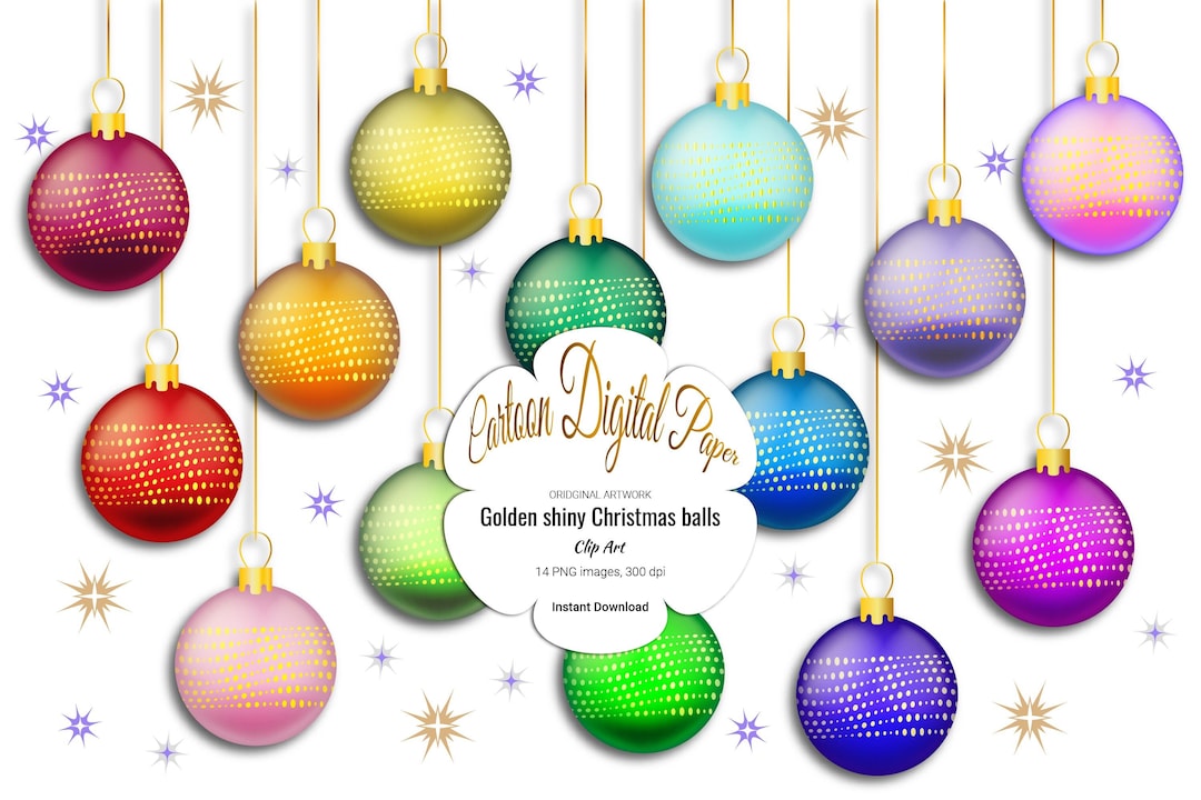 Gold Glitter Christmas Ornaments Clipart - Digital Graphics for Clipart ...