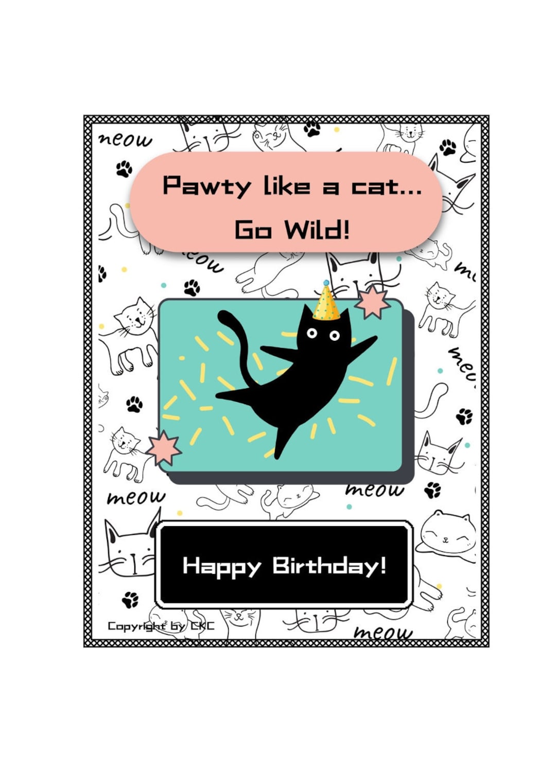 Confetti Cards, Cat Birthday Card, Funny Cat Card, Cute Cat Card, Fall ...