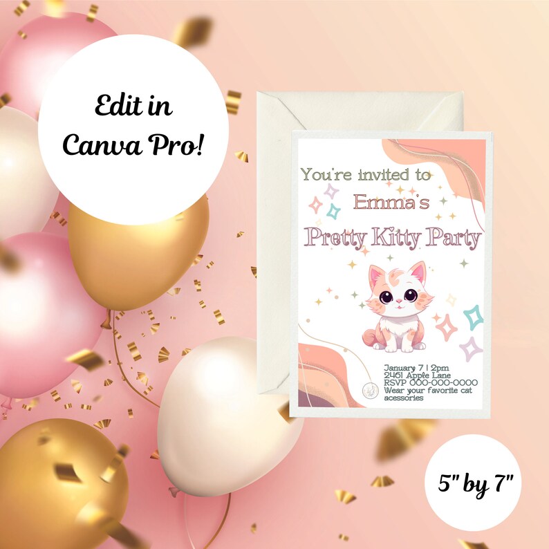 Pretty Kitty Party Invitation, Girl Kitty Invitation, Girl Pastel ...