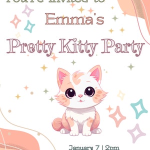 Pretty Kitty Party Invitation, Girl Kitty Invitation, Girl Pastel ...