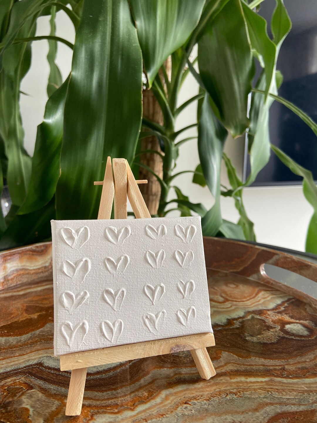 Mini White Hearts Canvas and Easel! Texture Art - Etsy
