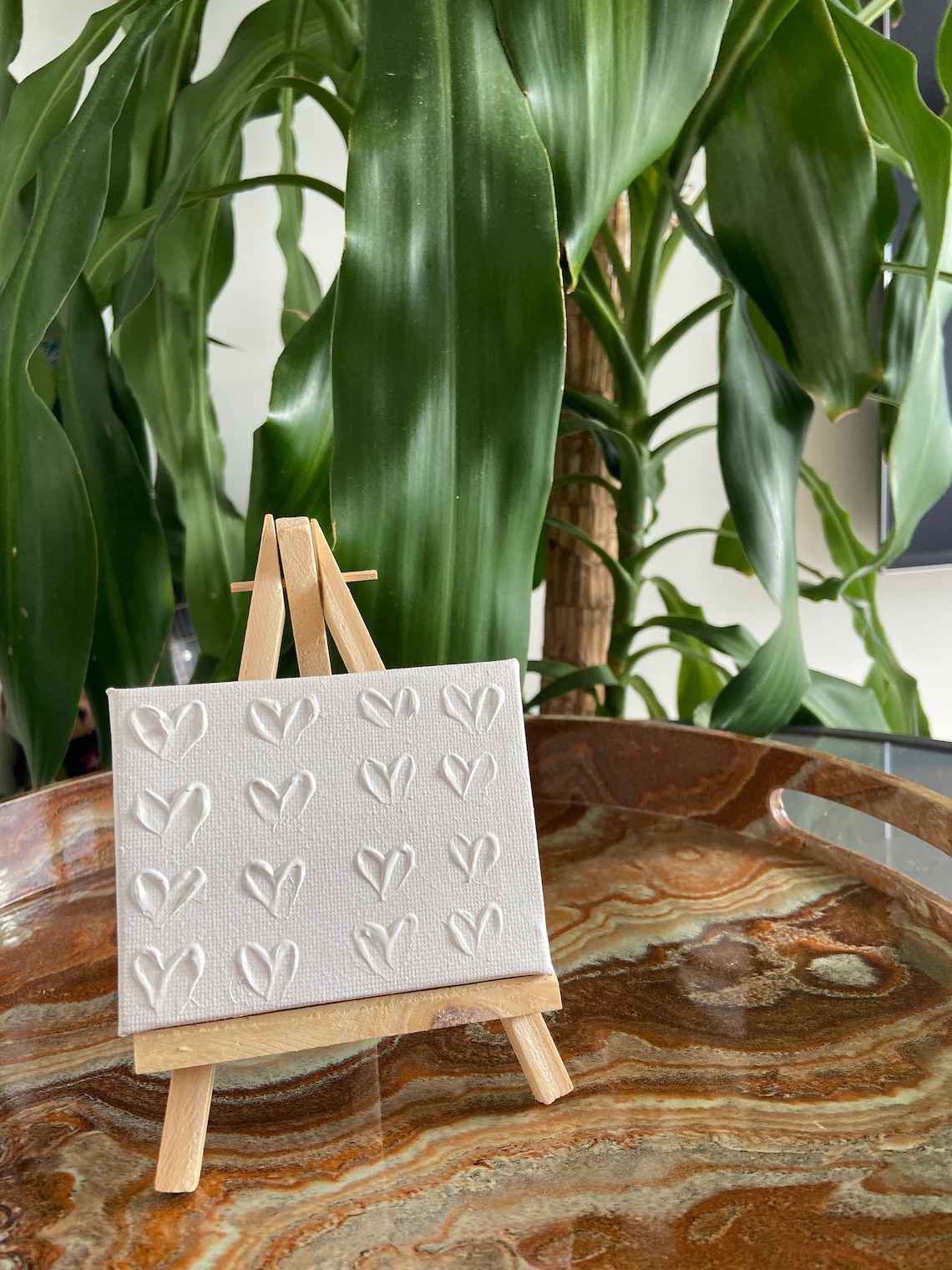 Mini White Hearts Canvas and Easel Texture Art - Etsy