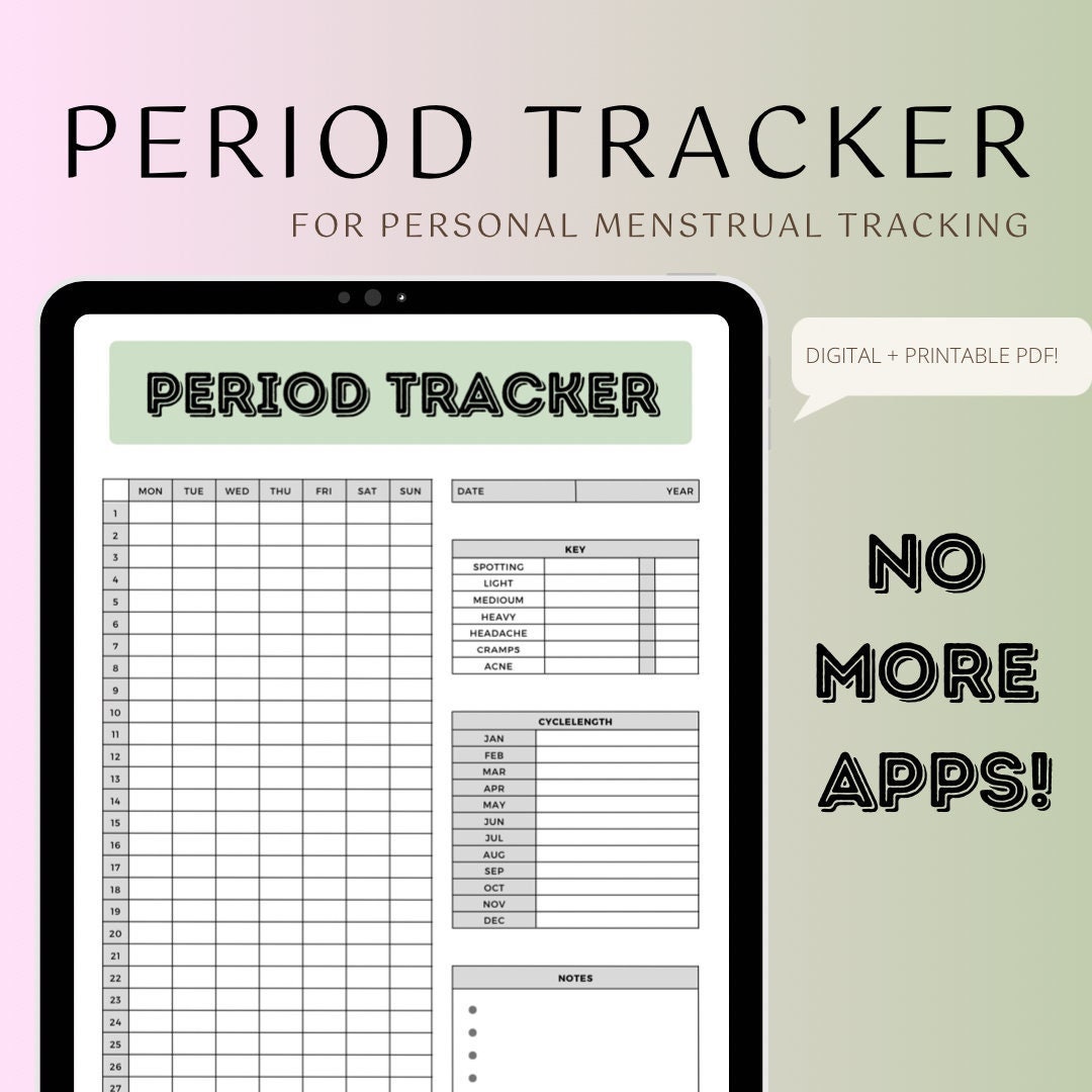 Period Tracker Printable Menstrual Diary, Period Diary, Period Journal ...