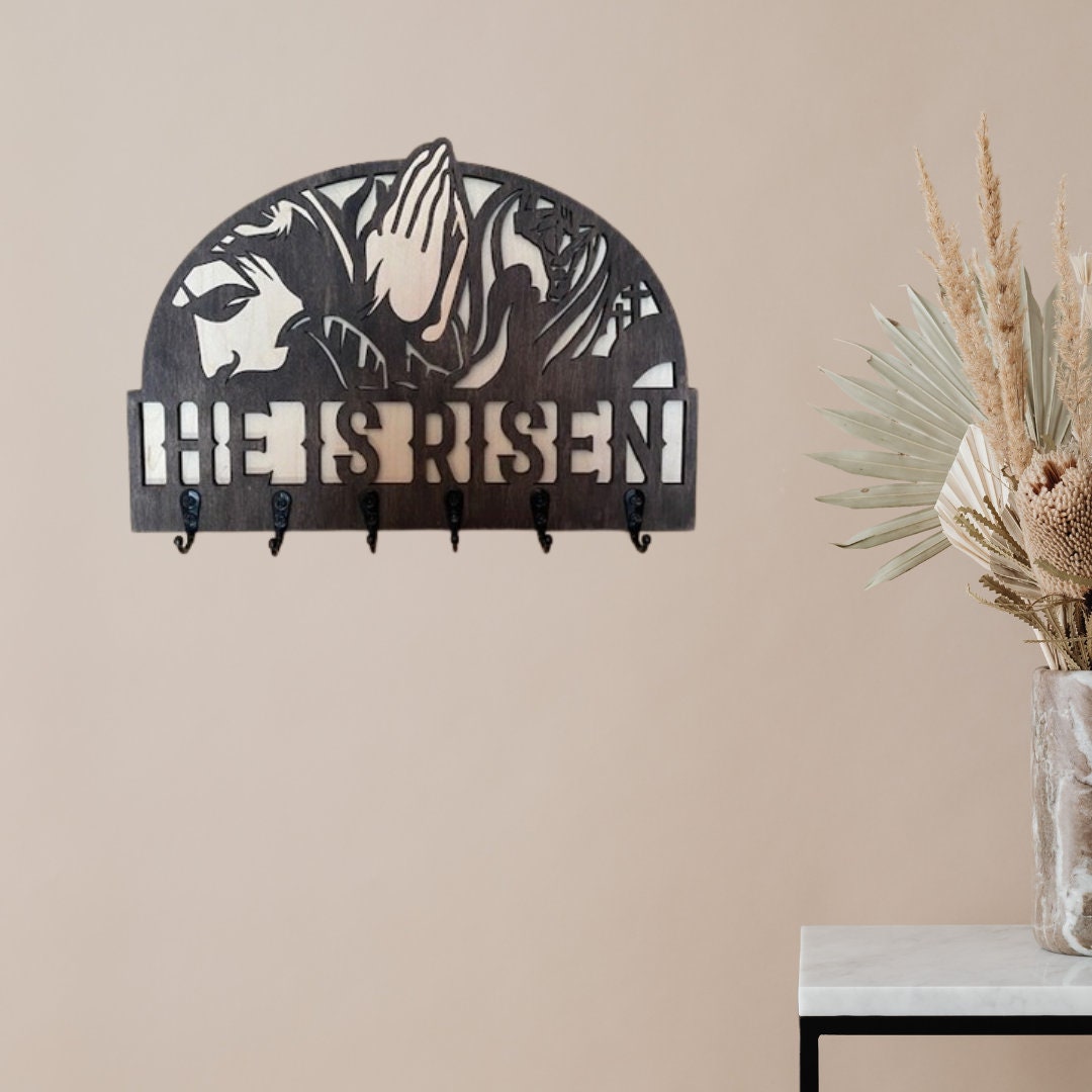 He is Risen Wood Wall Key Holder Wall Mounted Key Hook Entryway Decor ...