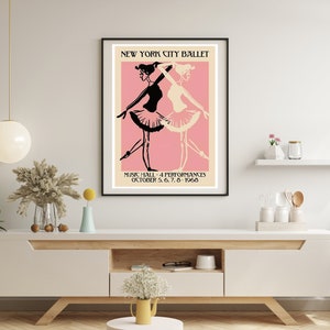 New York City Ballet Pink Vintage Poster NYC Dance Wall Art Ballerina ...