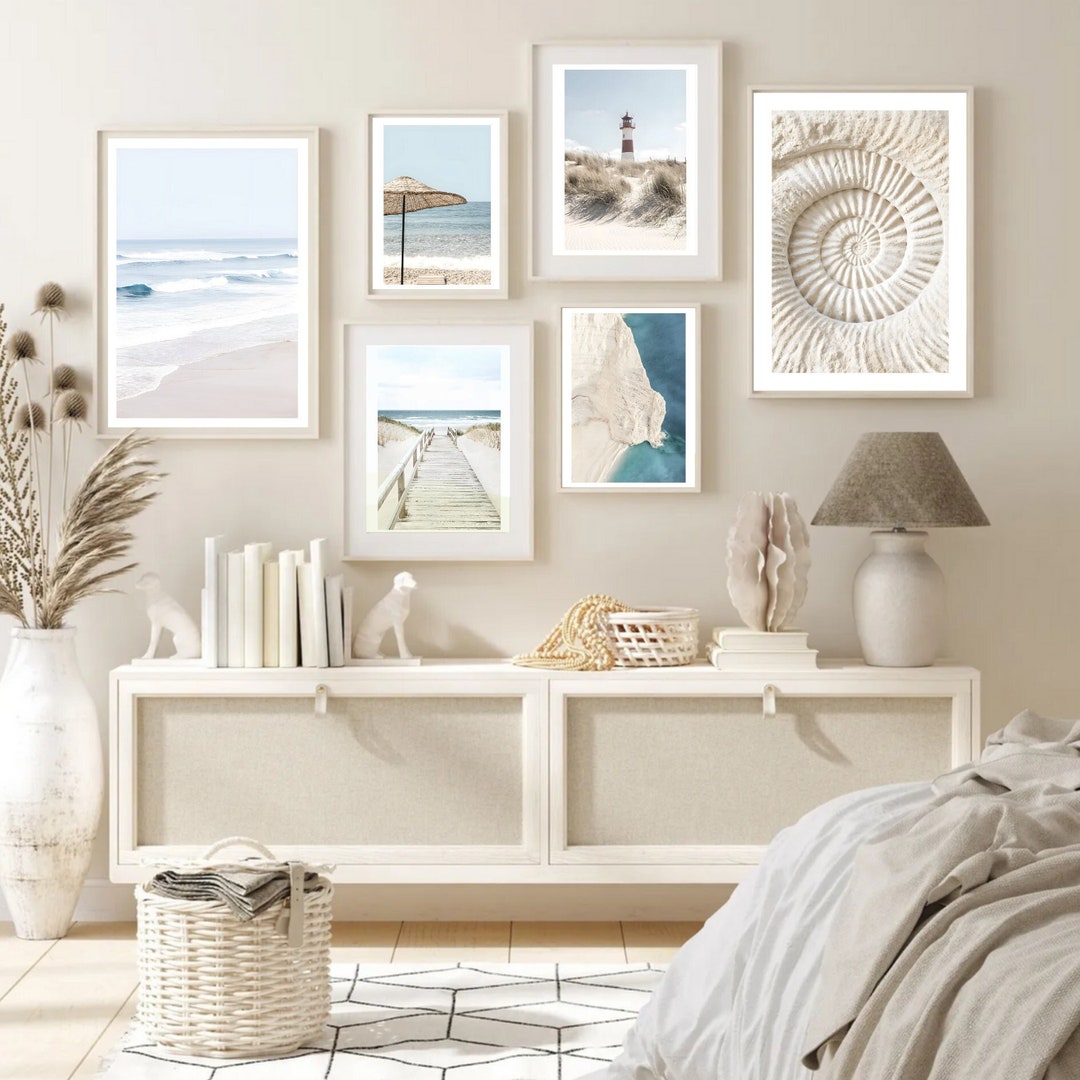 Neutral Beach Art Printable Set of 6 Boho Coastal Decor Nautical Wall ...