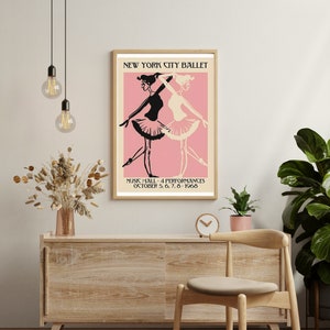 New York City Ballet Pink Vintage Poster NYC Dance Wall Art Ballerina ...