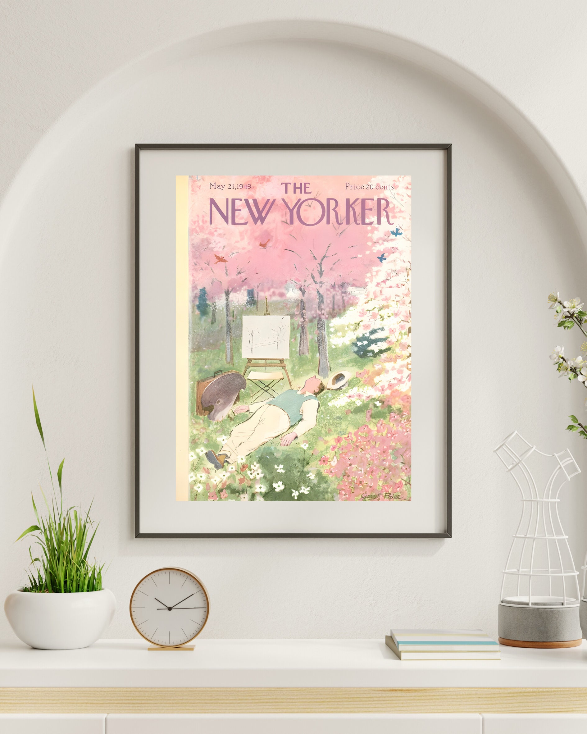 Pink Floral New Yorker Poster Vintage Magazine Cover Art Soft Pink Wall ...