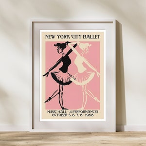 New York City Ballet Pink Vintage Poster NYC Dance Wall Art Ballerina ...