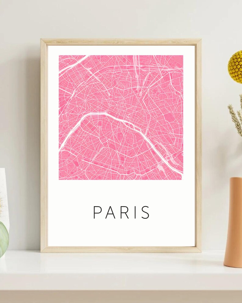 Pink Paris Map Printable Preppy Parisian Decor France Travel Poster ...