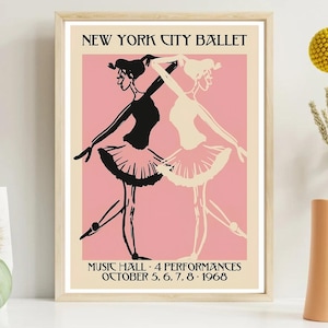 New York City Ballet Pink Vintage Poster NYC Dance Wall Art Ballerina ...