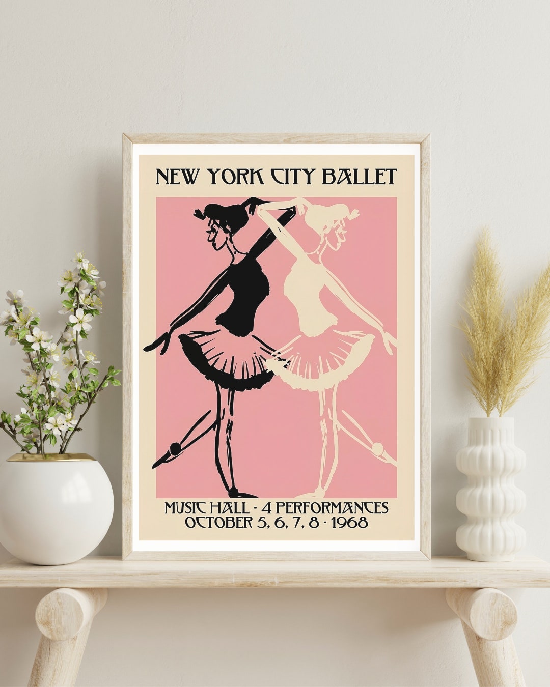 New York City Ballet Pink Vintage Poster NYC Dance Wall Art Ballerina ...
