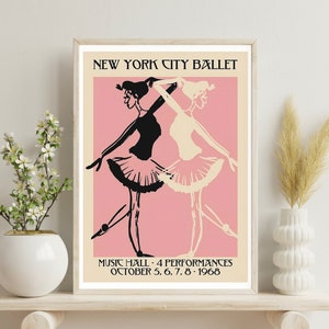 New York City Ballet Pink Vintage Poster NYC Dance Wall Art Ballerina ...