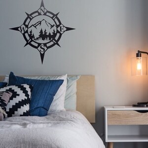 Mountain Scene Compass Rose Metal Sign | Rustic Home Décor | Adventure ...