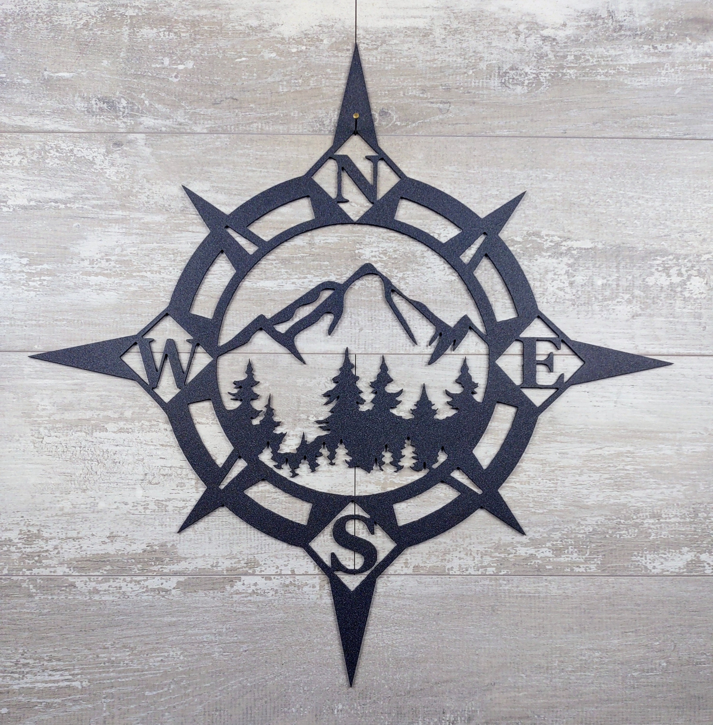 Mountain Scene Compass Rose Metal Sign Rustic Home Décor Adventure Wall ...