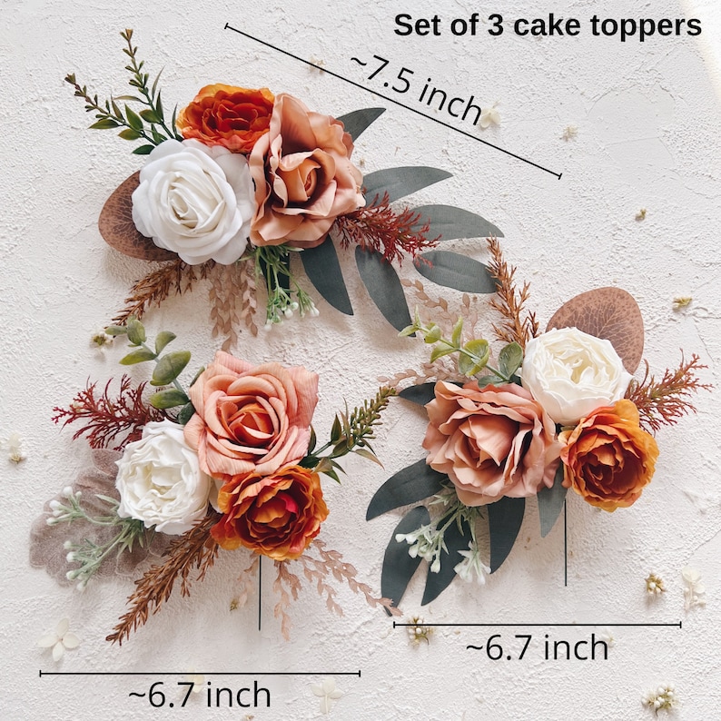 Wedding Cake Toppers With Flowers Set of 3 Orange Cake - Etsy