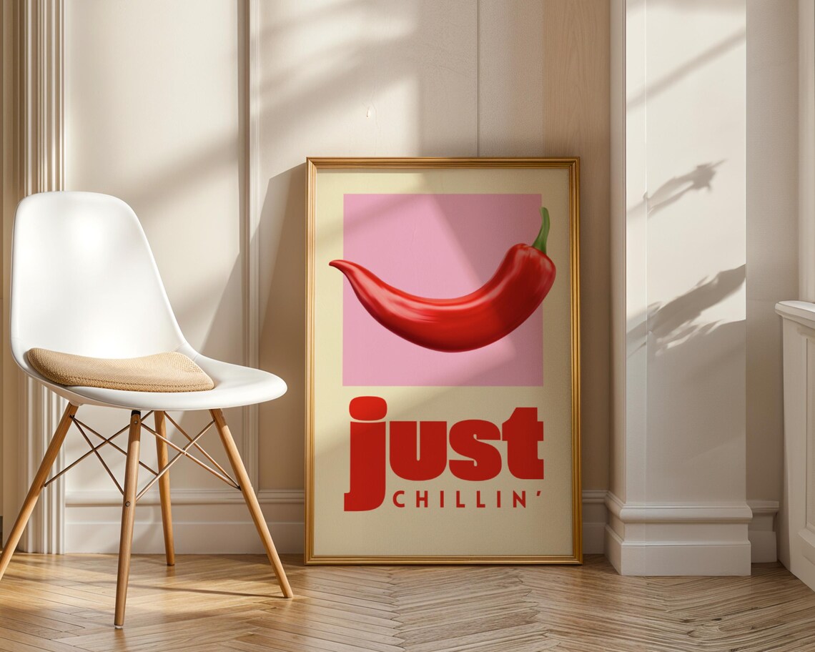 Chili Pepper Retro Kitchen Print: Funny Red Typography Art (digital ...