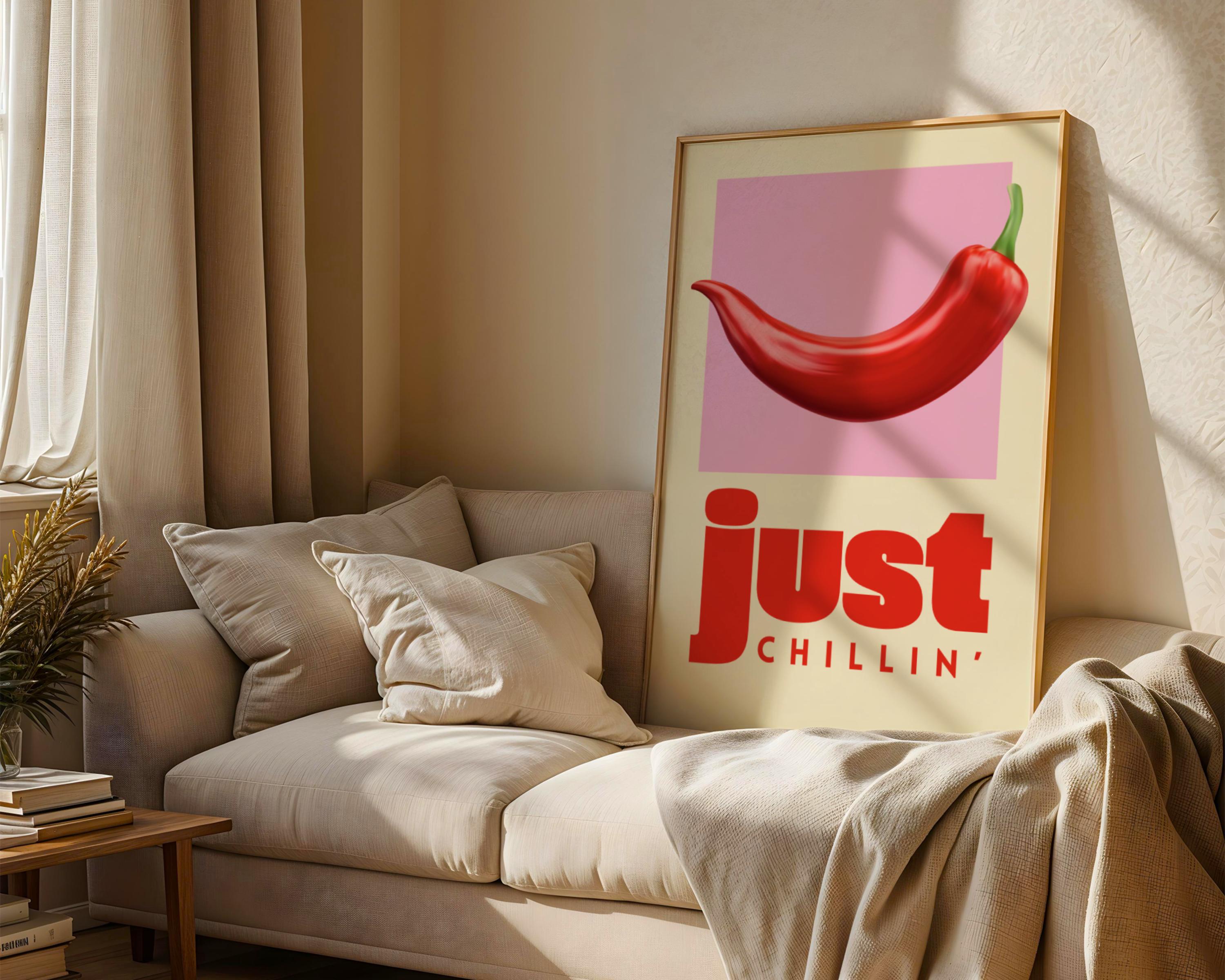 Chili Pepper Retro Kitchen Print: Funny Red Typography Art (digital ...