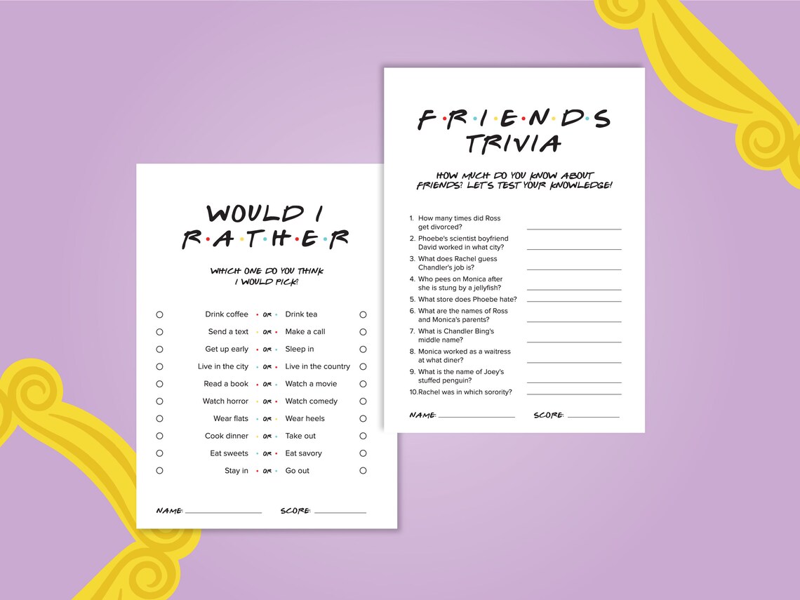 Friends Theme Birthday Party Game Printables Instant Download - Etsy