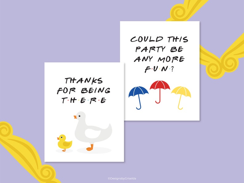 Friends Theme Birthday Party Poster Decorations Printables 8 Cards ...