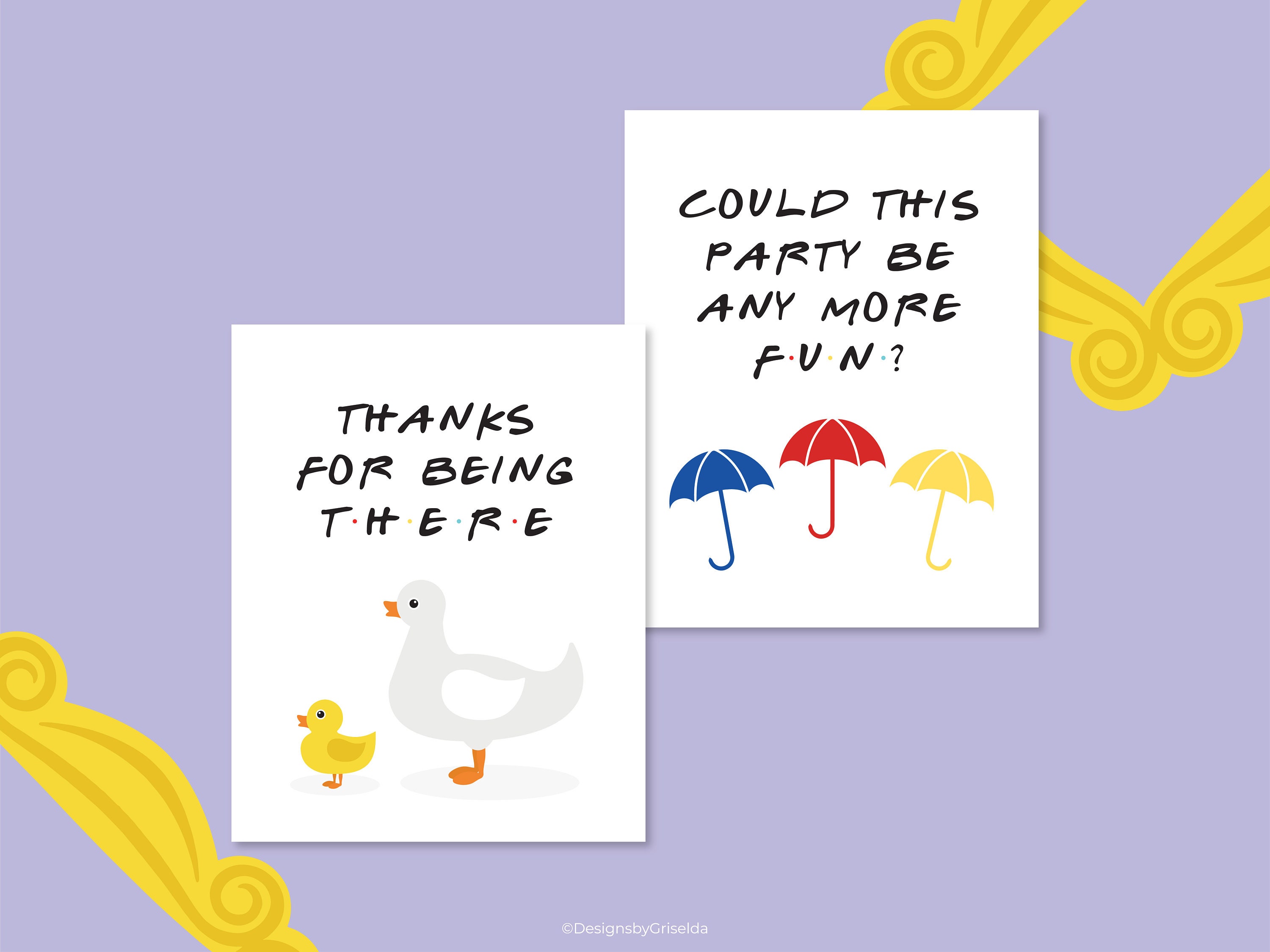 Friends Theme Birthday Party Poster Decorations Printables 8 Cards ...