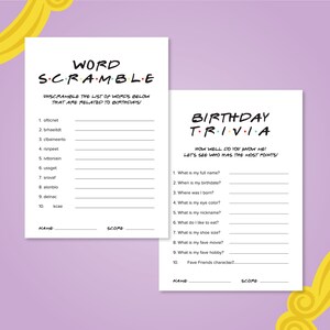 Friends Theme Birthday Party Game Printables Instant Download - Etsy