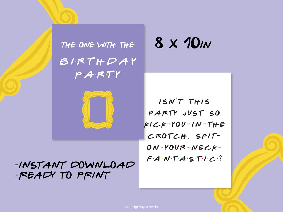 Friends Theme Birthday Party Poster Decorations Printables 8 Cards ...