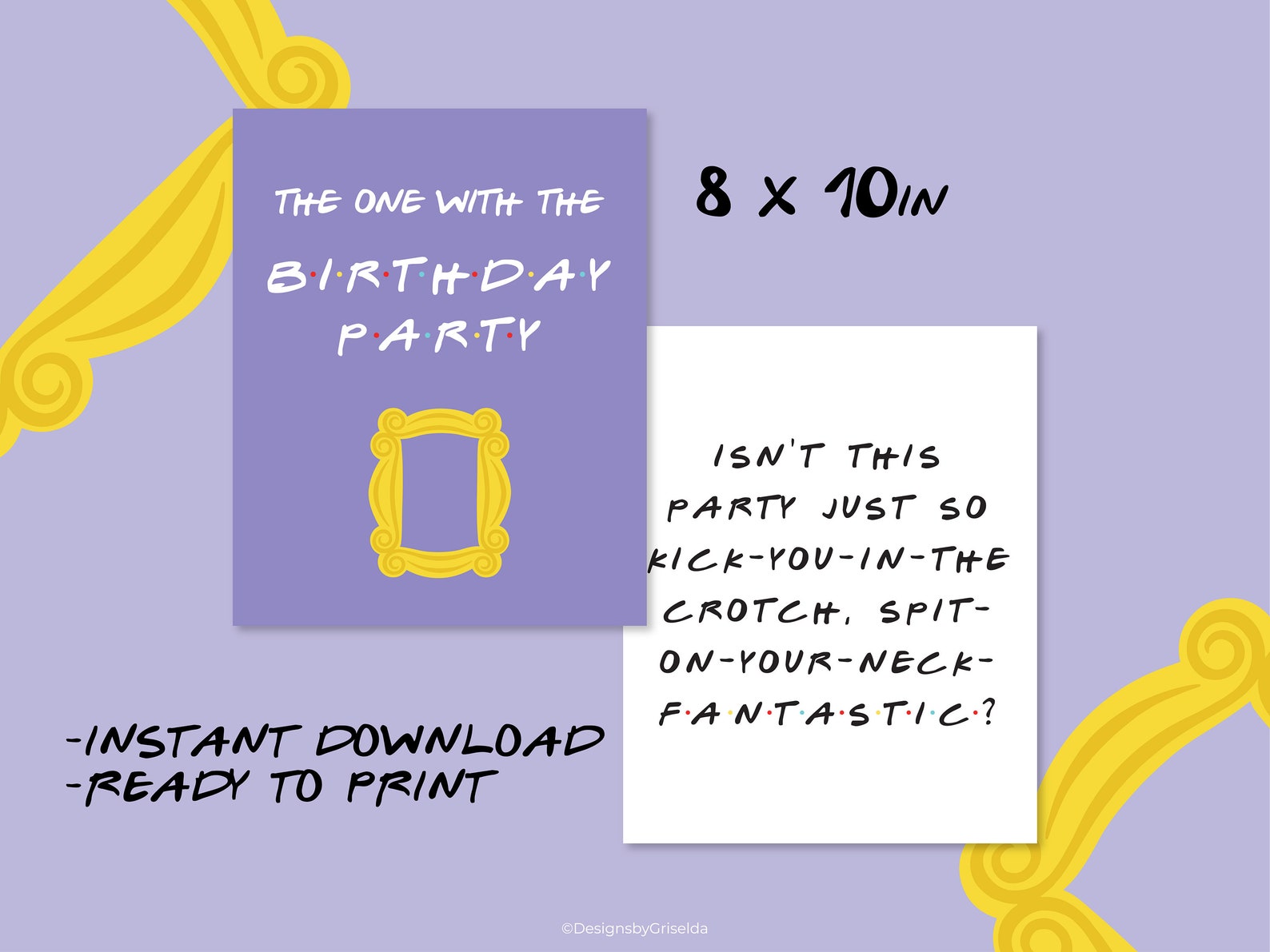 Friends Theme Birthday Party Poster Decorations Printables 8 Cards ...