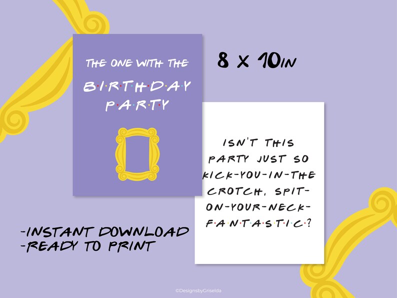 Friends Theme Birthday Party Poster Decorations Printables 8 Cards ...