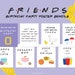 Friends Theme Birthday Party Poster Decorations Printables 8 Cards ...