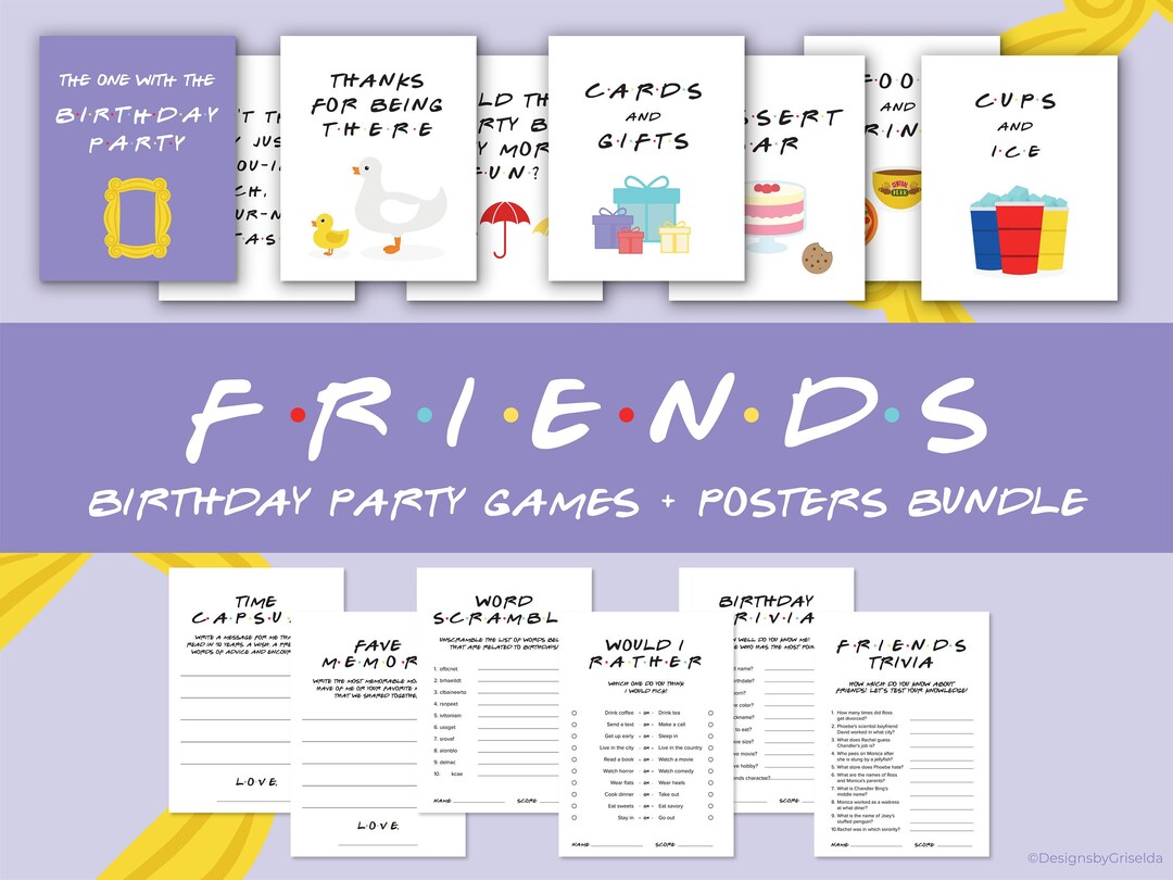 Friends Theme Birthday Party Game and Poster Decoration Printables 14 ...