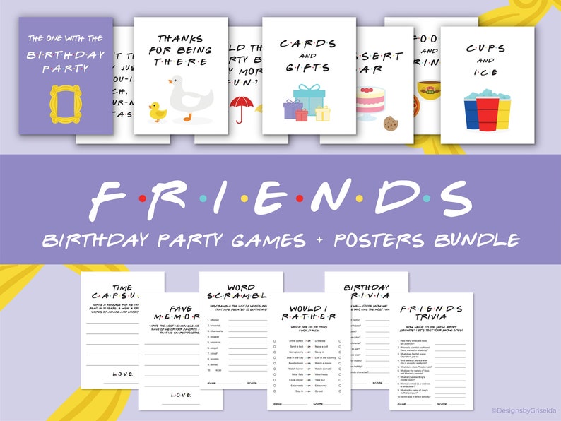 Friends Theme Birthday Party Game and Poster Decoration Printables 14 ...