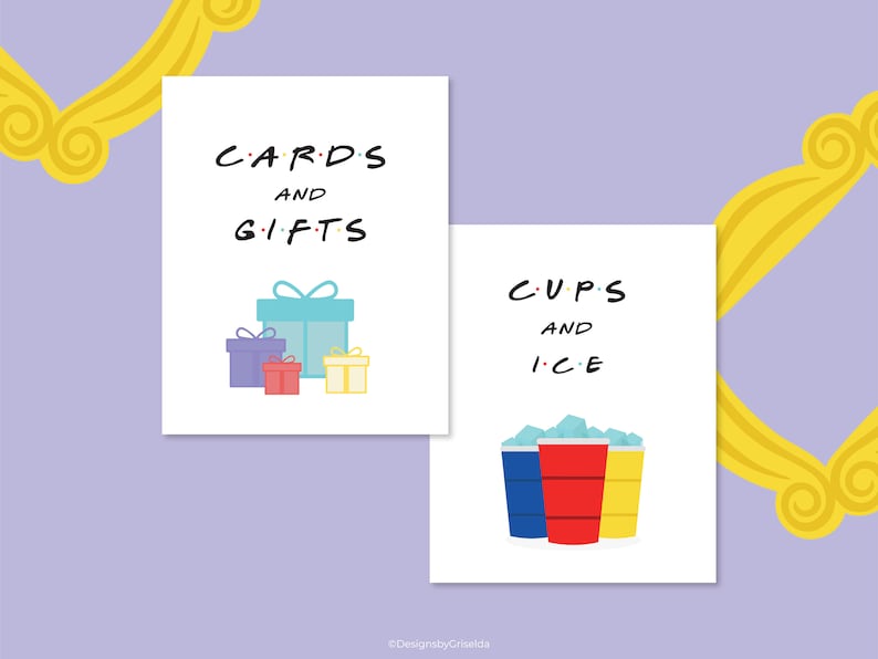 Friends Theme Birthday Party Poster Decorations Printables 8 Cards ...