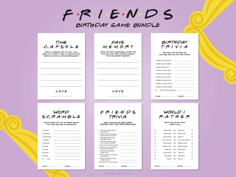Friends Theme Birthday Party Game Printables Instant Download - Etsy