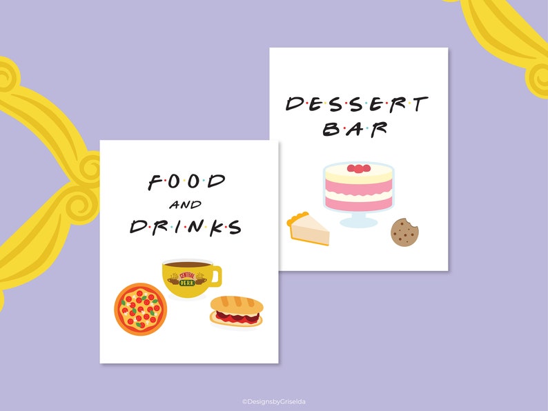 Friends Theme Birthday Party Poster Decorations Printables 8 Cards ...