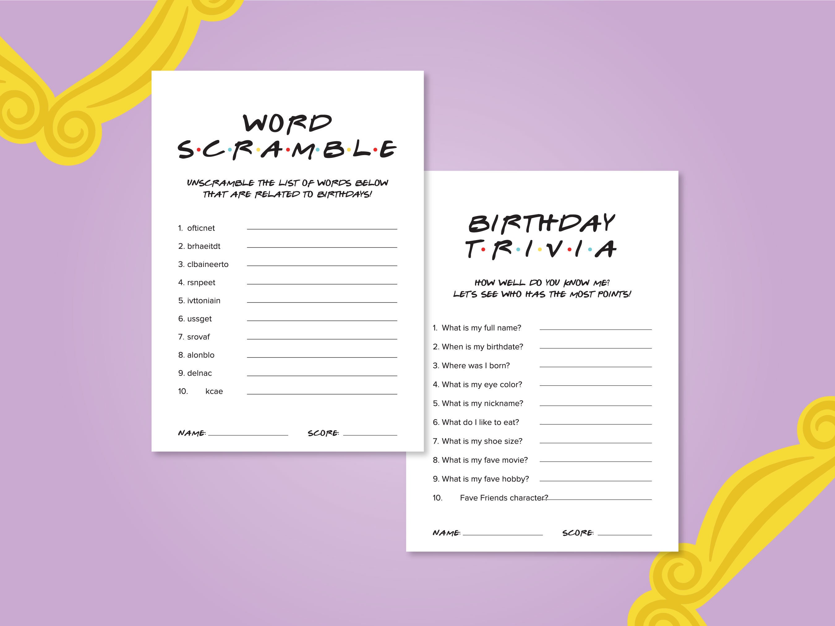 Friends Theme Birthday Party Game and Poster Decoration Printables 14 ...
