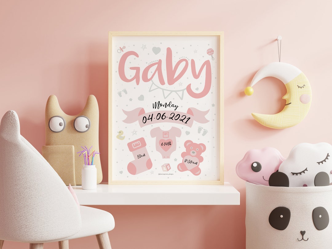 Personalized Baby Girl Birth Poster, Personalized Baby Birth Wall Art ...