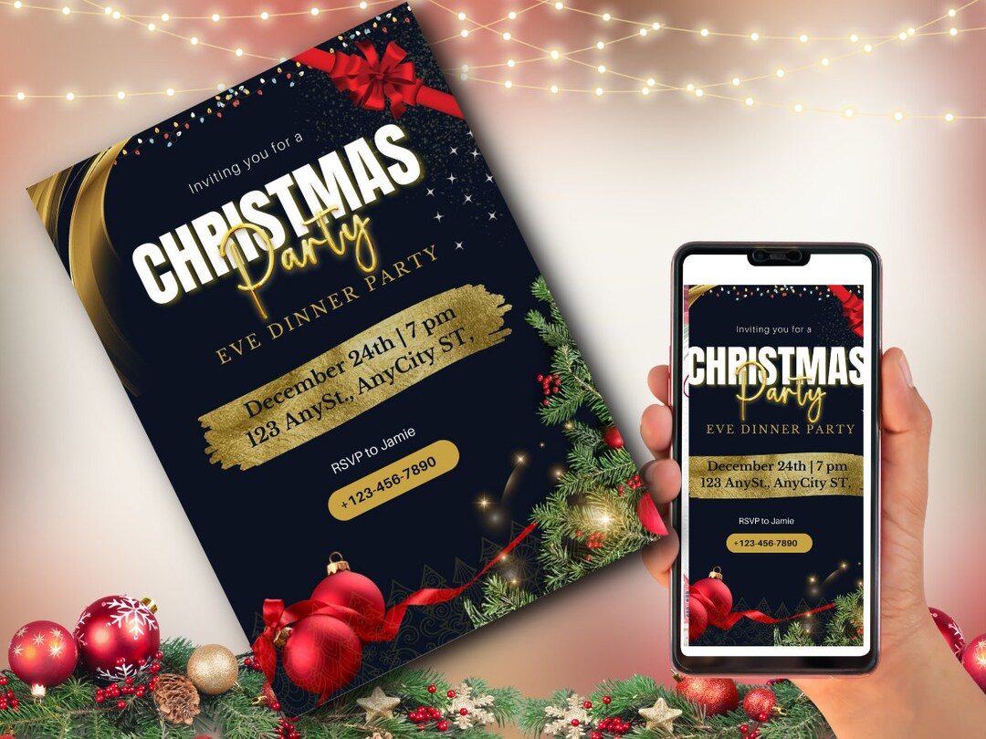 Editable Christmas Invitation, Christmas Evite Template,holiday Party ...