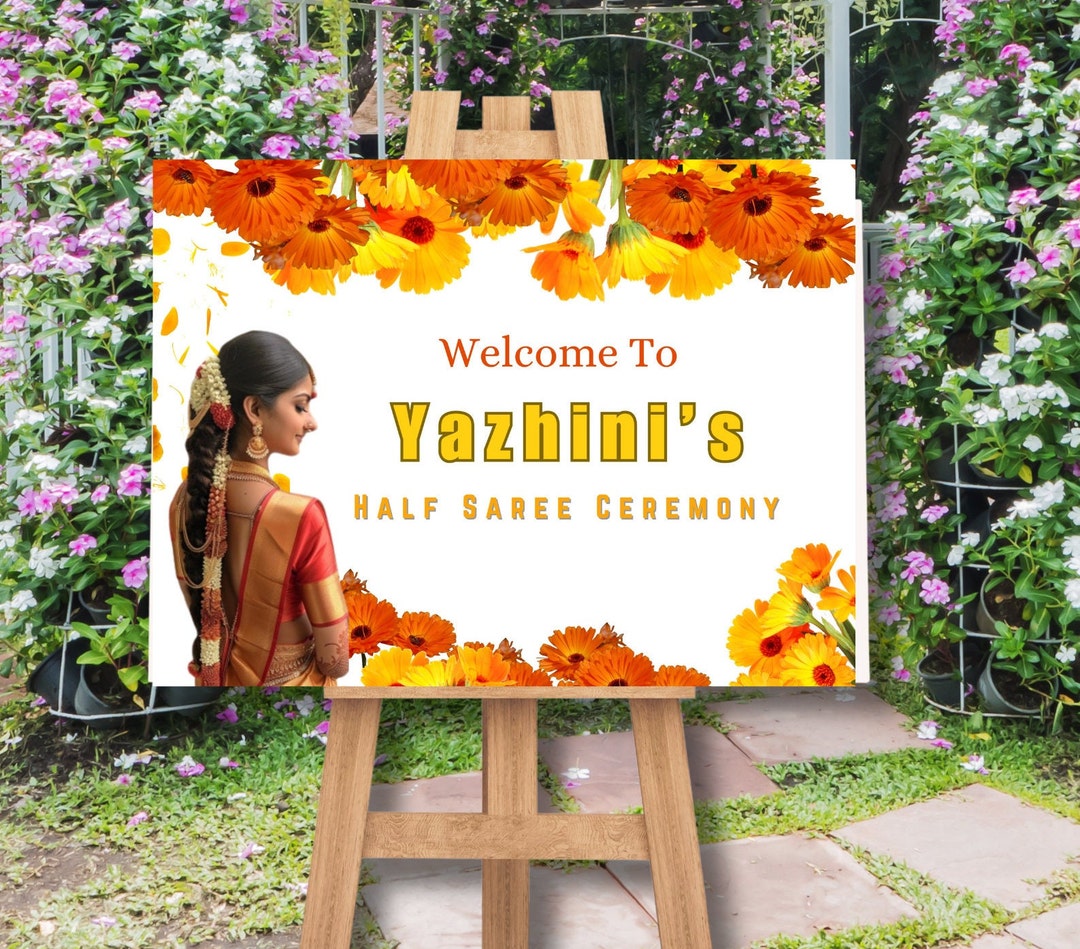 Half Saree Ceremony Sign, Half Saree Welcome Sign, South Indian Welcome ...