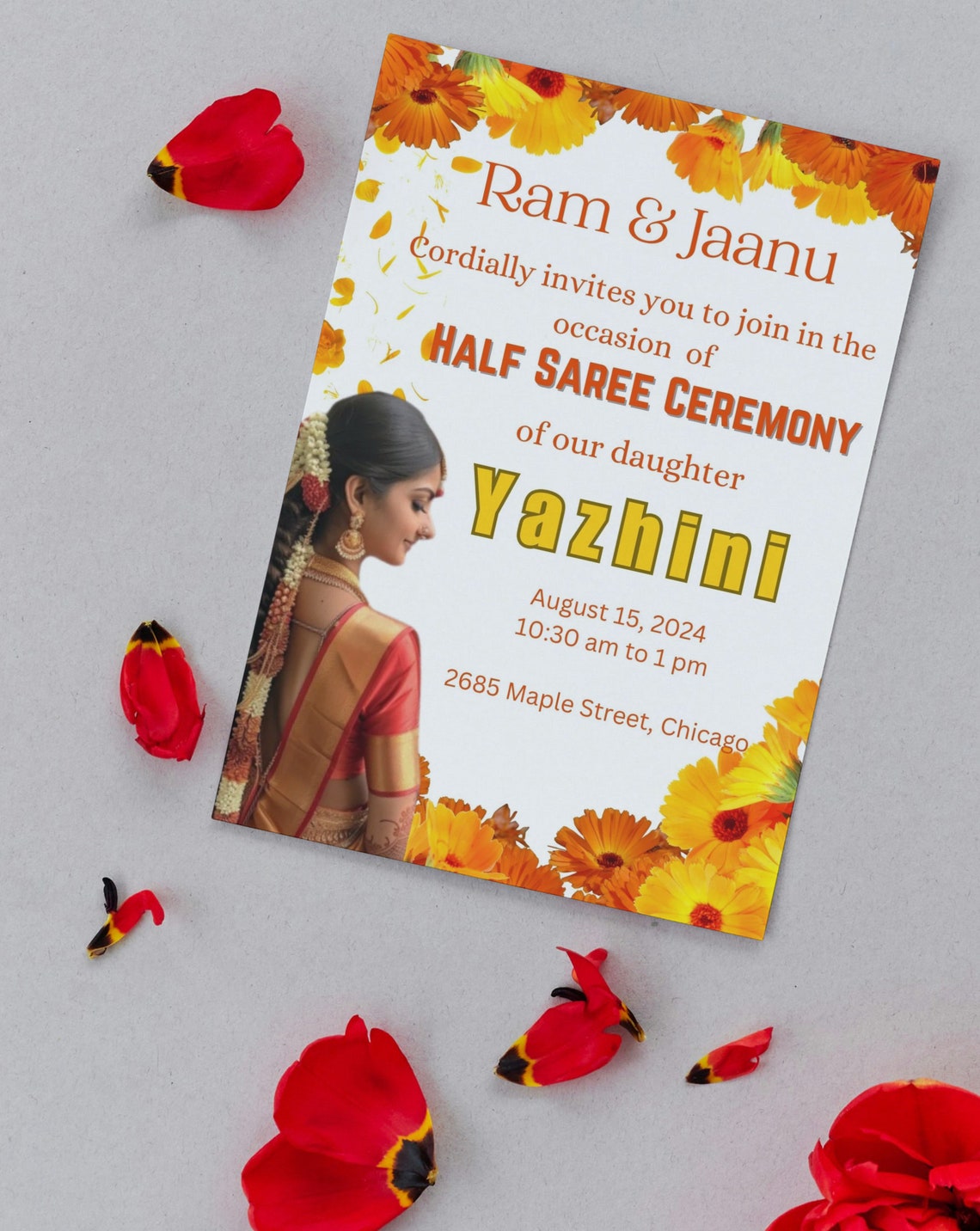 Half Saree Ceremony Invitation, Half Saree Function Invite, Puberty ...